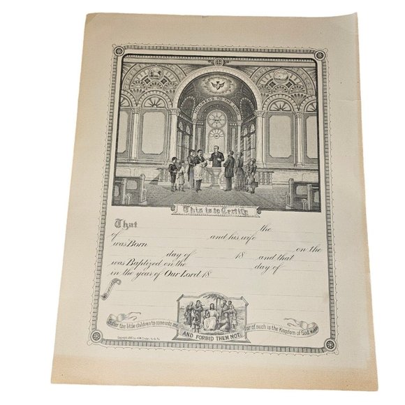 Antique | Art | Antique 887 Christian Baptismal Certificate Blank ...